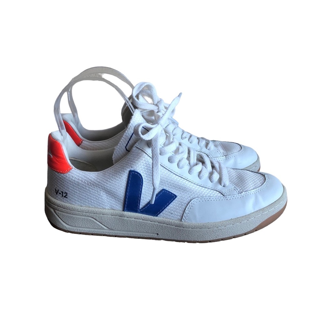 Veja Woman’s V 12 Leather White Orange Blue Color Sne… - Gem
